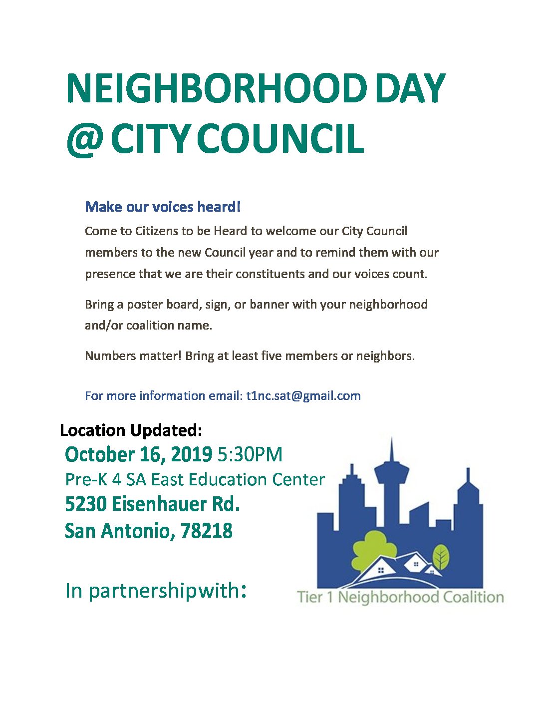 Neighborhood Day at City Council – Tier One Neighborhood Coalition